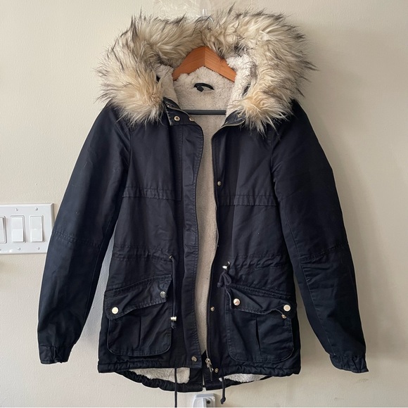 H&M | Jackets & Coats | Hm Divided Navy Blue Faux Fur Pilelined Parka | Poshmark
